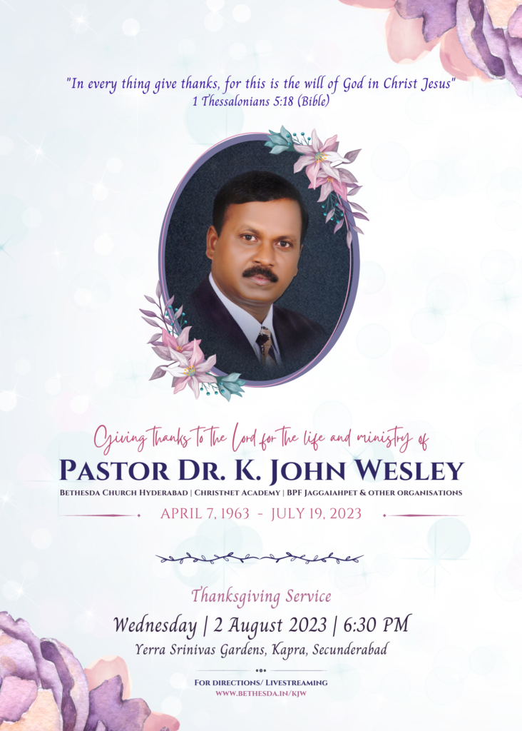 Pastor Dr. Kolapudi John Wesley - Bethesda Church